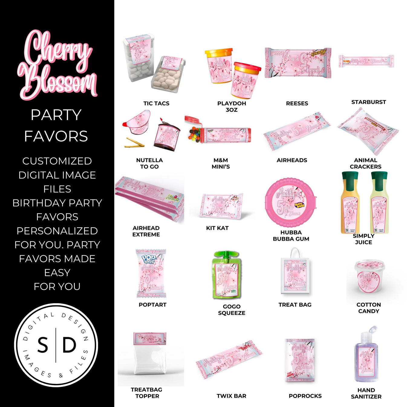 Cherry Blossom Party Printable Favor Designs DFY – Stockpile Digital