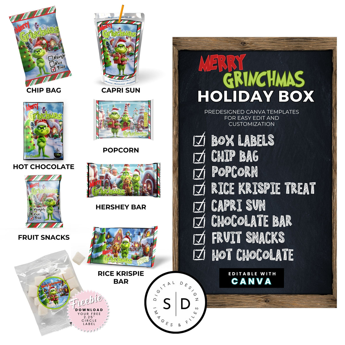 Merry Grinchmas Eve Gift Box Labels – Stockpile Digital