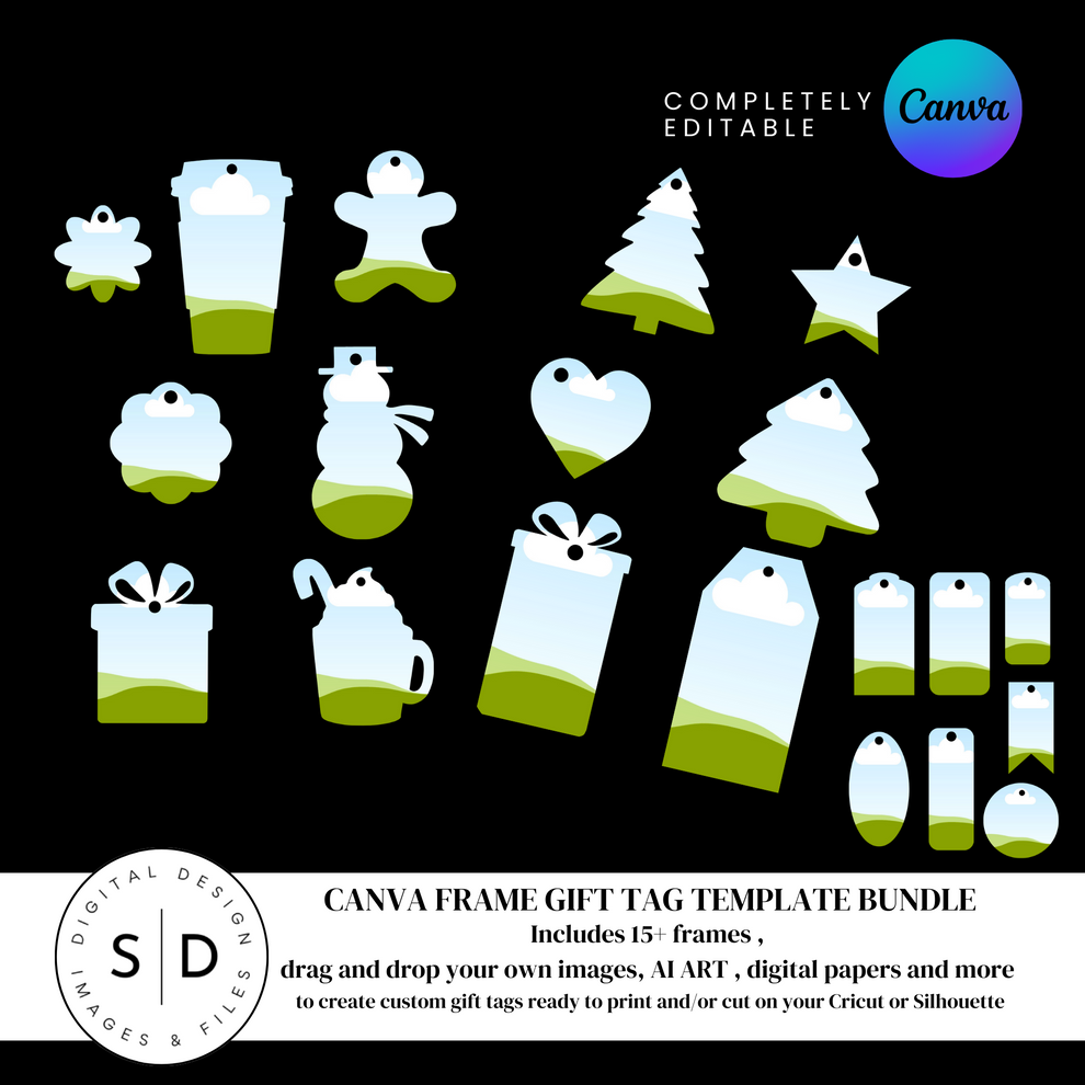 Holiday Gift Tag Frames Bundle - 19 Canva Shape Templates – Stockpile ...