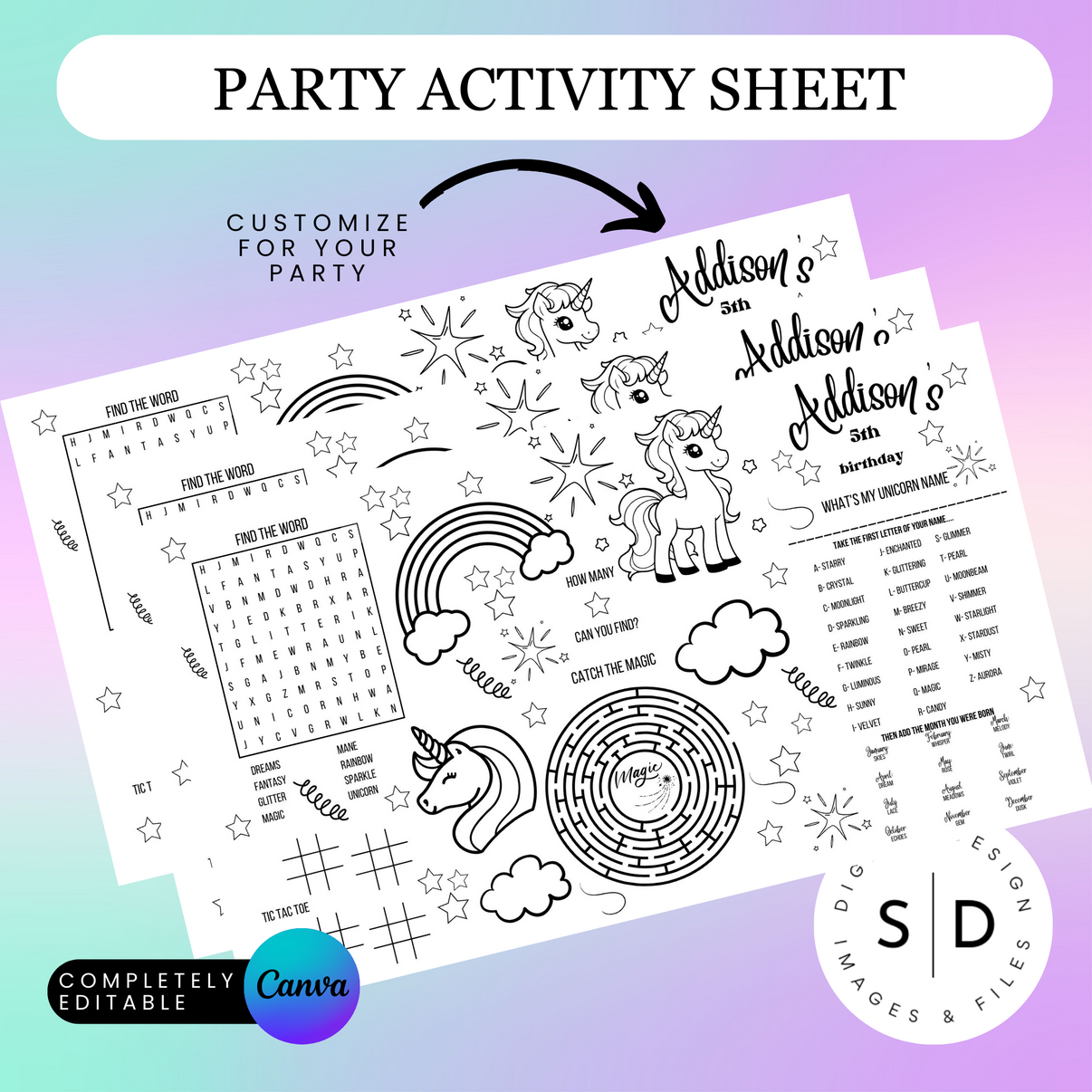 Magical Unicorn Party Activity Sheet – Stockpile Digital