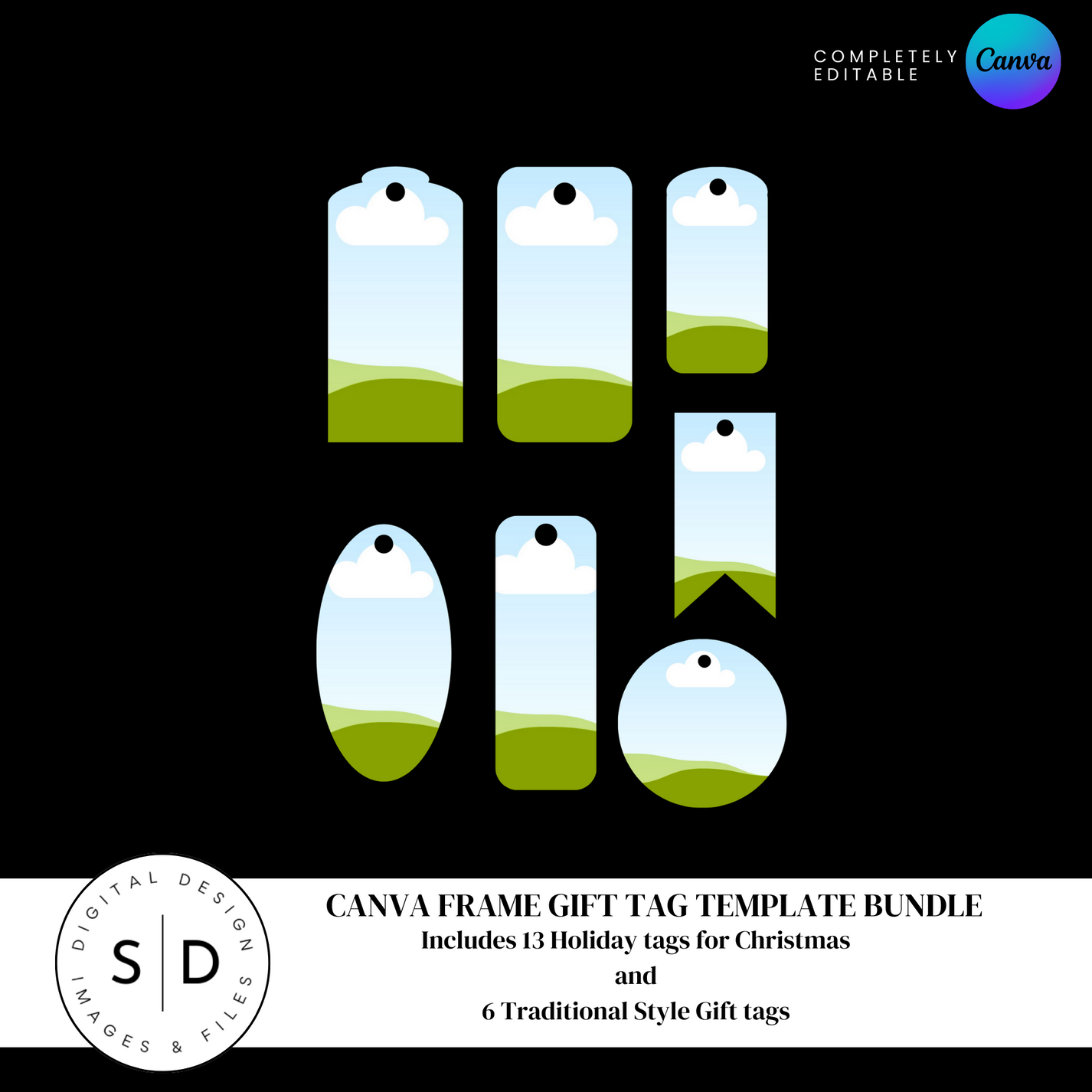 Holiday Gift Tag Frames Bundle - 19 Canva Shape Templates – Stockpile ...