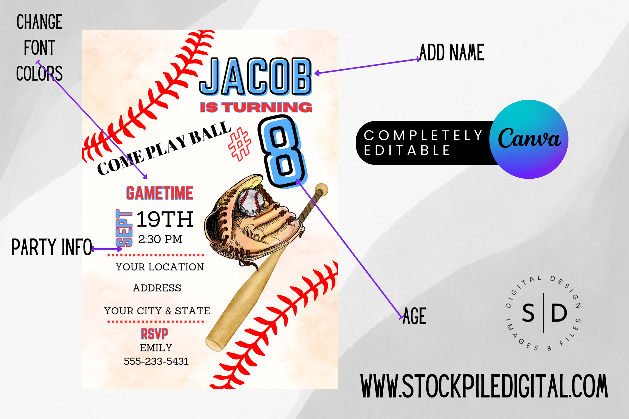 Come Play Ball Baseball Birthday Party Invitation – Stockpile Digital