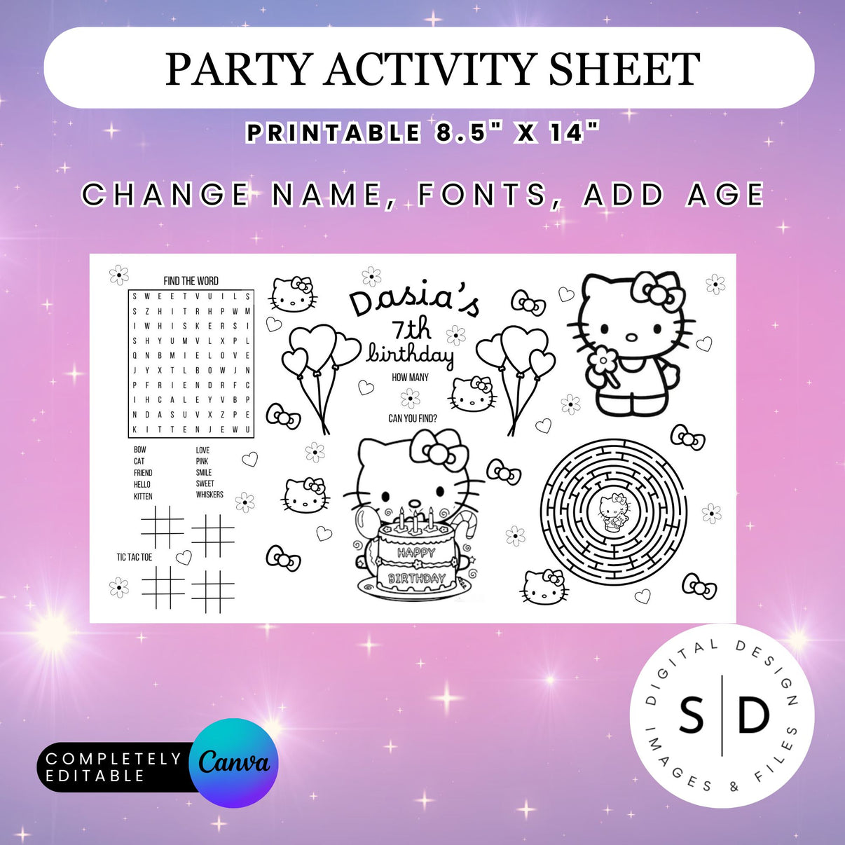 Hello Kitty Birthday Party Activity Sheet – Stockpile Digital