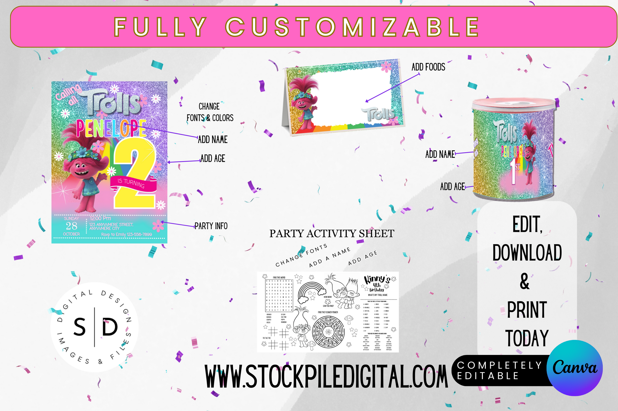 Trolls Birthday Party Templates Bundle – Stockpile Digital