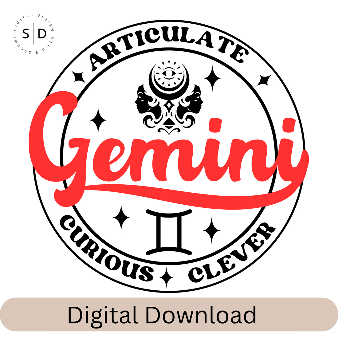 Gemini Zodiac Sign Round Frame Retro SVG – Stockpile Digital