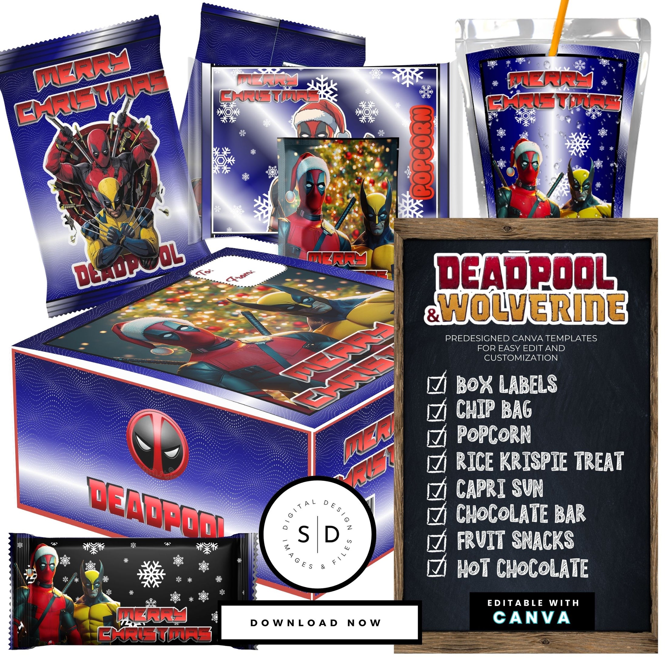 Deadpool & Wolverine Christmas Eve Gift Box Canva Templates – Stockpile ...