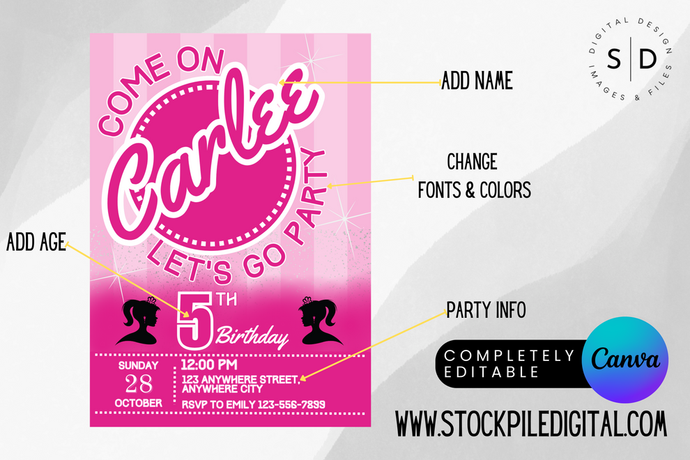 Come on Barbie Party Invitation – Stockpile Digital