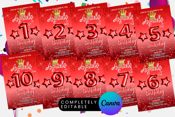 Red Princess Crown Foil Birthday Party Invitation – Stockpile Digital