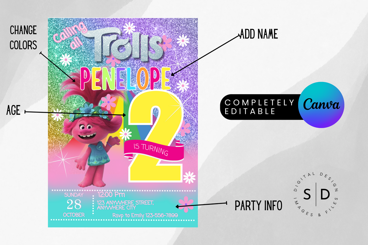 Calling All Trolls Birthday Party Invitation – Stockpile Digital